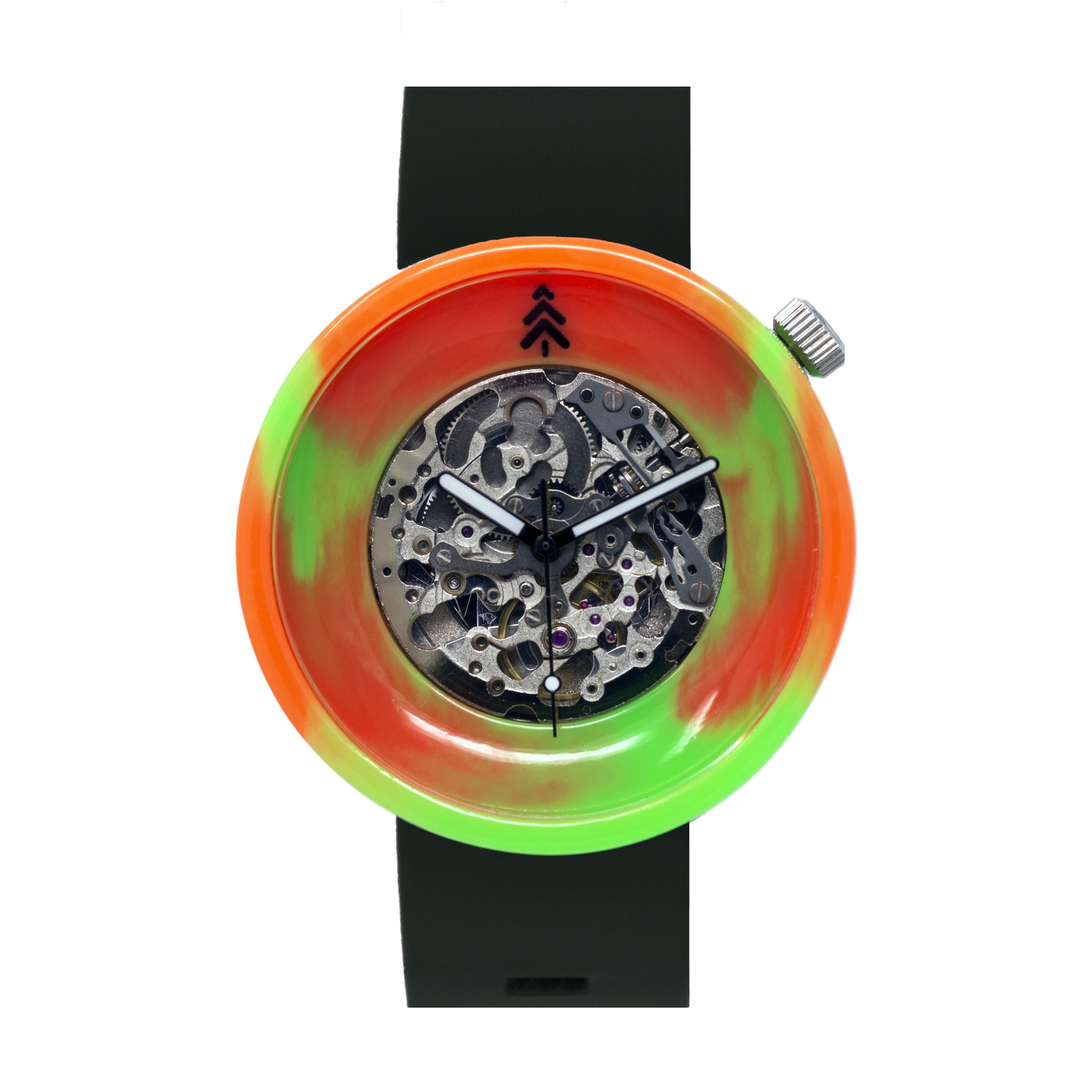 Neon Green and Orange Resin Automatic Watch