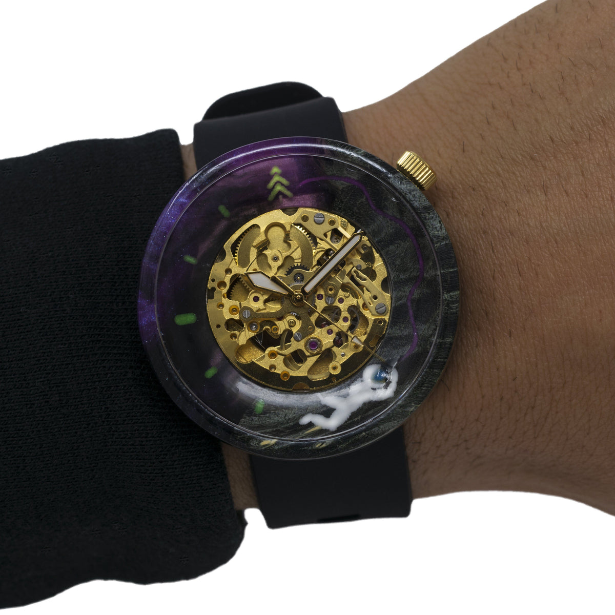 Space Man Themed Wood and Resin Mechanical Watch