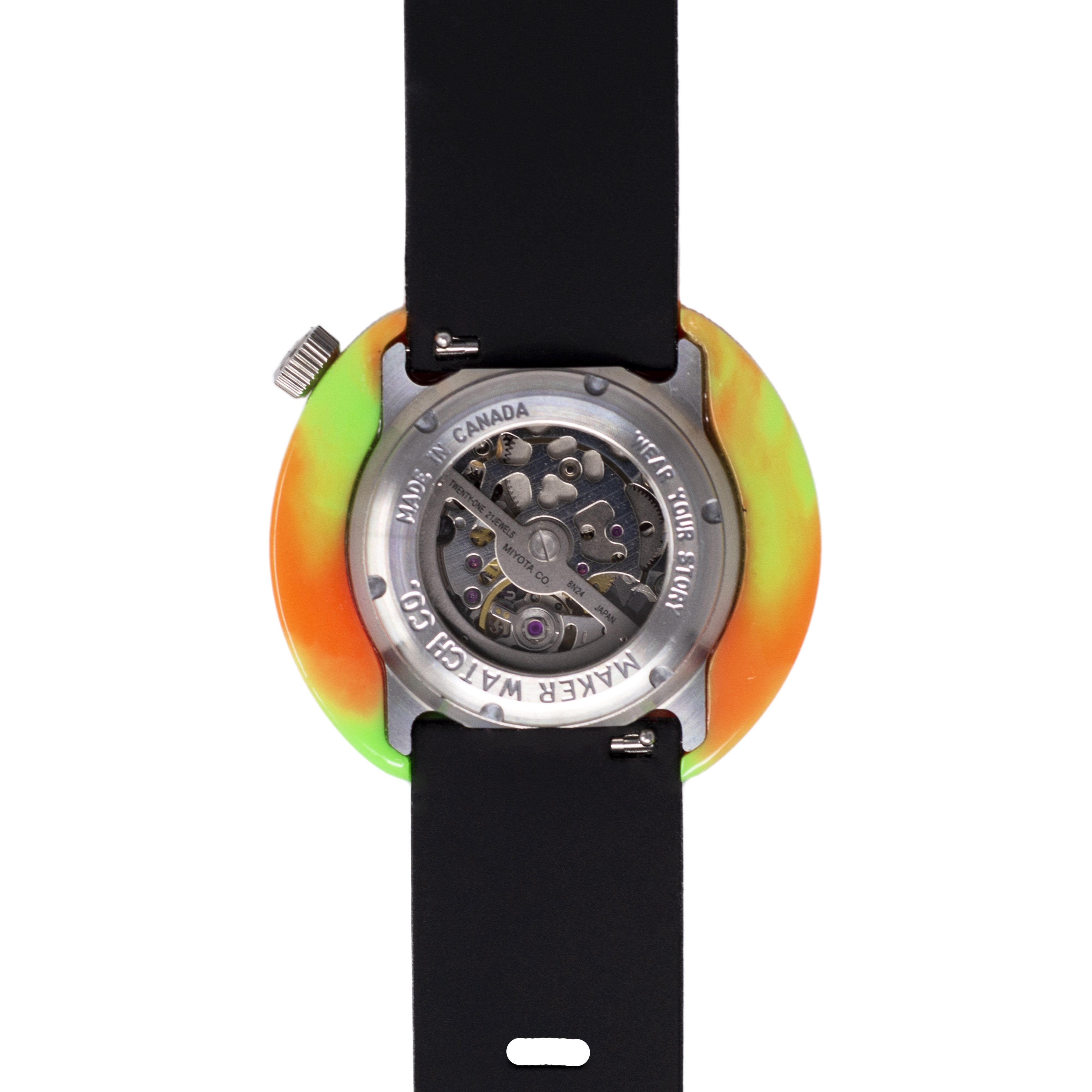 Neon Green and Orange Resin Automatic Watch