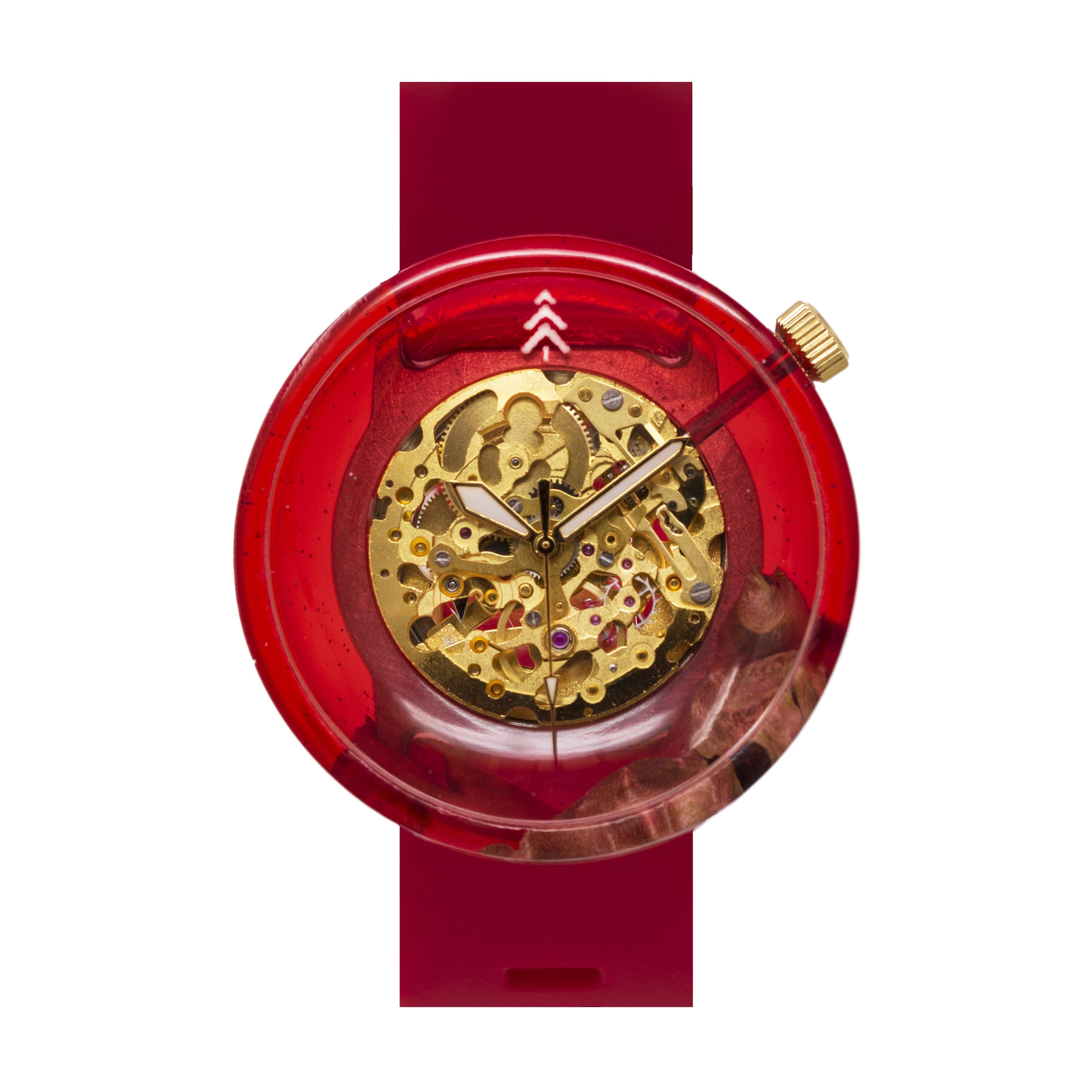 Red Wood and Resin Mechanical Watch