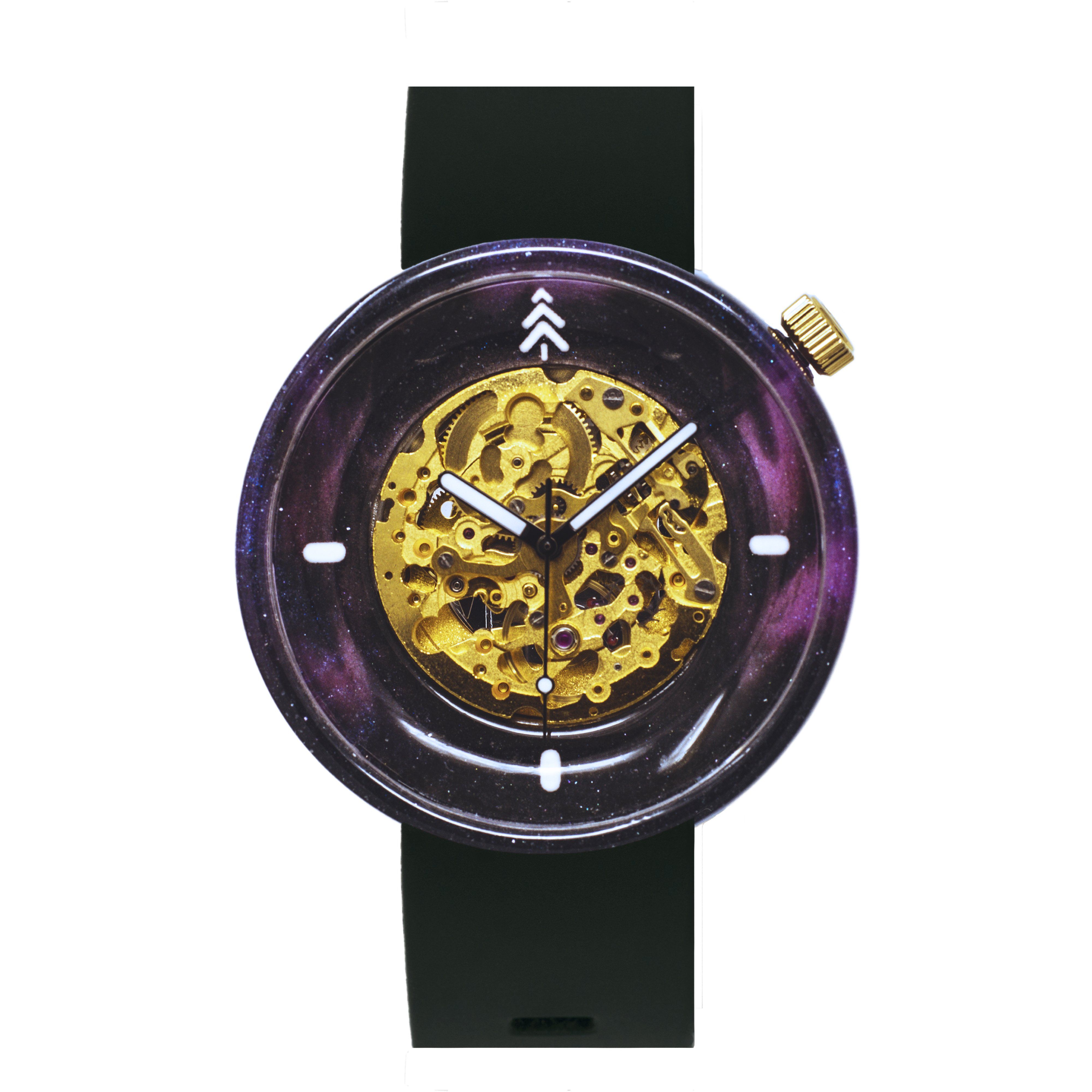 Black and Purple Galaxy, Universe, Star Themed Resin Automatic Watch