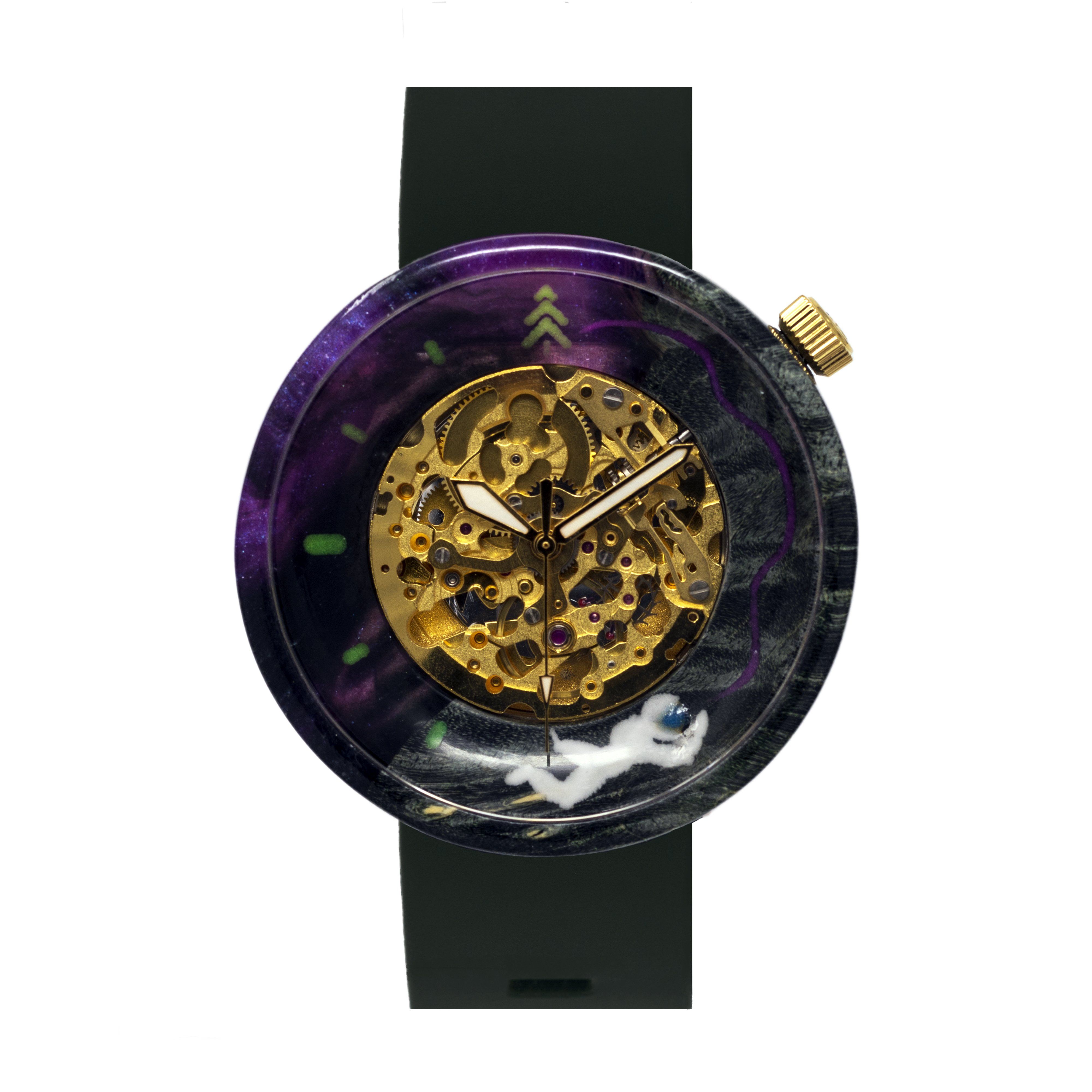 Space Man Themed Wood and Resin Mechanical Watch